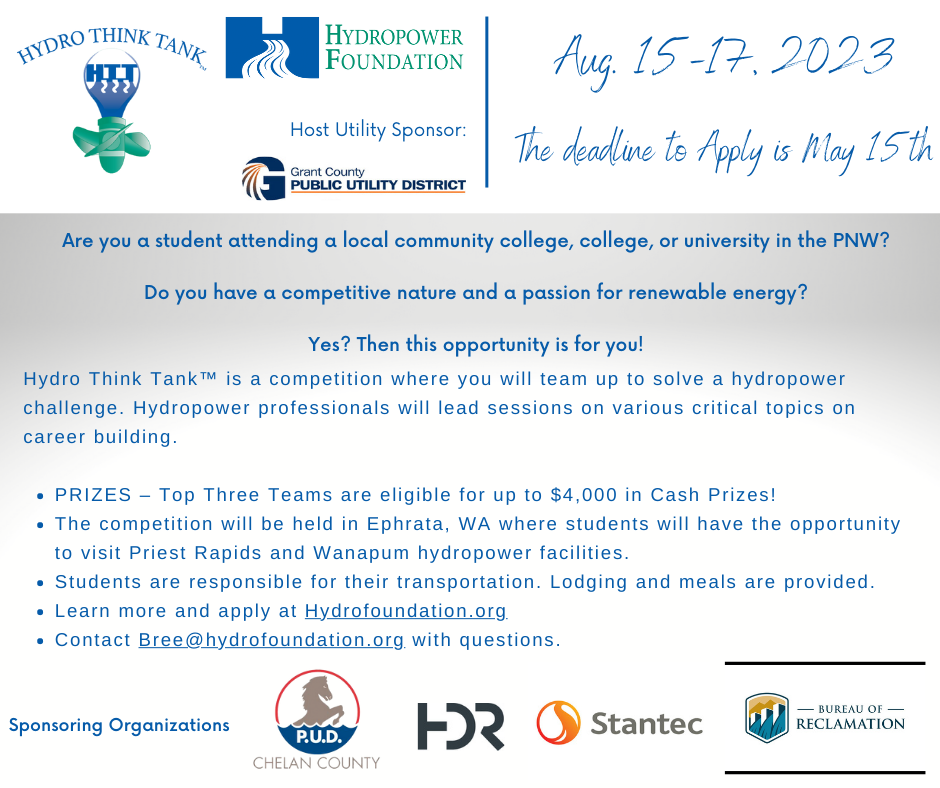 Hydro Think Tank™ PNW Competition Aug 15-17, apply by 5/15 | ECE Advising Blog
